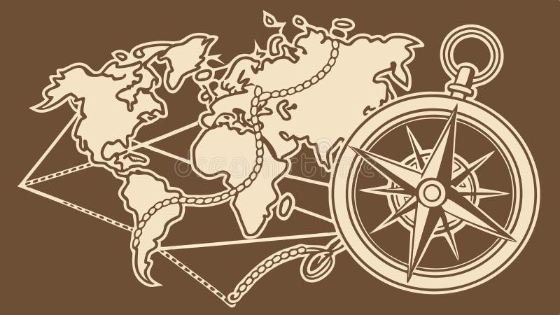 Vintage World Map Compass Vector, Global Travel Exploration Theme ...