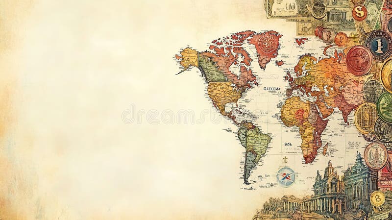 Vintage World Map, Decorative Elements Stock Illustration ...