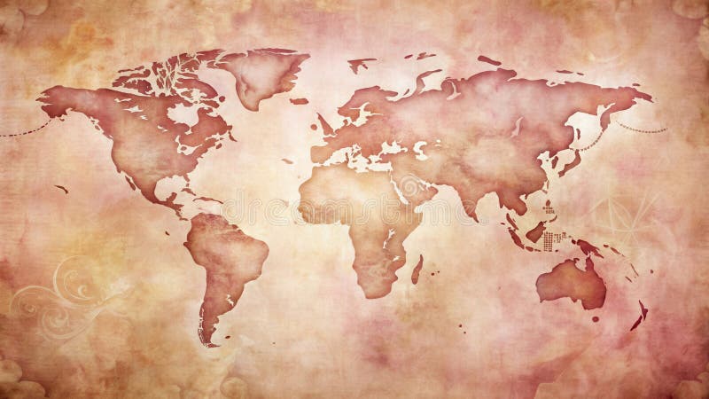 A Vintage World Map Depicting Continents and Oceans with a Distressed ...
