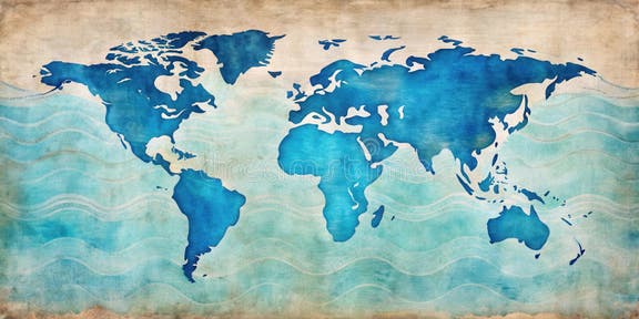 A Vintage World Map Design Featuring Ocean Waves, Representing Global ...