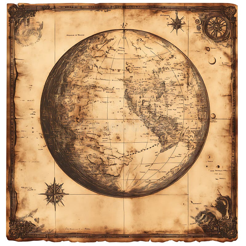 Vintage World Map Illustration with Compass Rose and Ornate Border ...