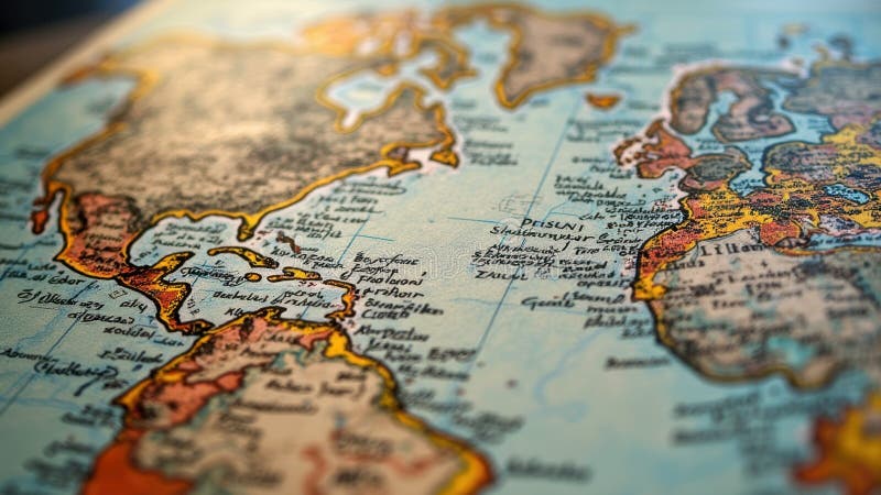 Vintage World Map with Intricate Details of Countries and Oceans Stock Illustration ...