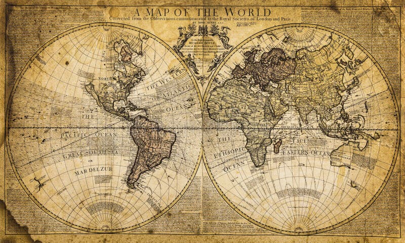 Vintage World Map on an Old Stained Parchment Stock Photo - Image of ...