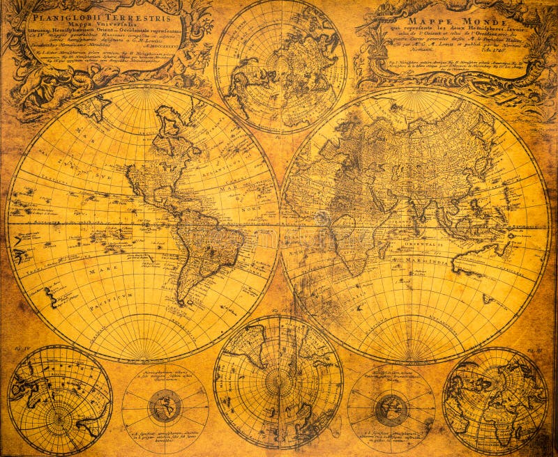Vintage World Map on an Old Stained Parchment Stock Photo - Image of ...