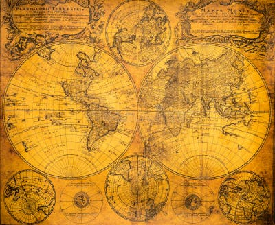 Vintage World Map on an Old Stained Parchment Stock Photo - Image of ...
