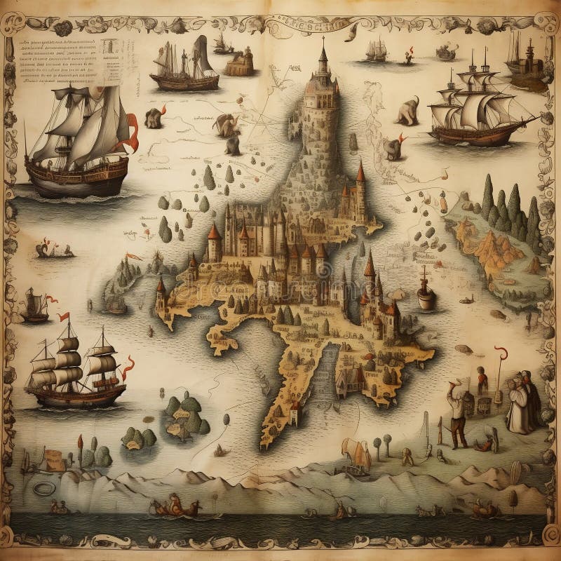 Vintage World Map on an Old Stained Parchment. Stock Photo - Image of ...