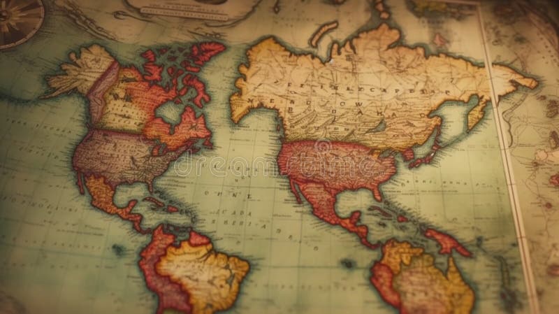 Vintage World Map on an Old Stained Parchment. Generative AI Stock ...