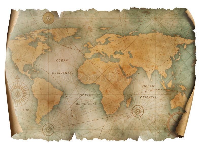 Vintage World Map Parchment Isolated on White. Based on Image Furnished ...
