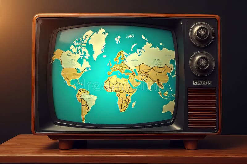 A Vintage World Map on a Retro Television Screen a Glimpse into Global ...