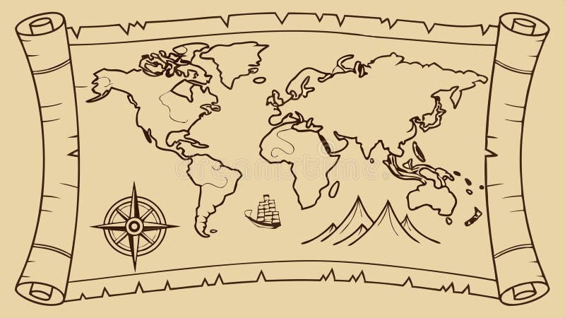 World Map Scroll, Vintage Cartography and Antique Map Design Vector Design Generative AI Stock ...