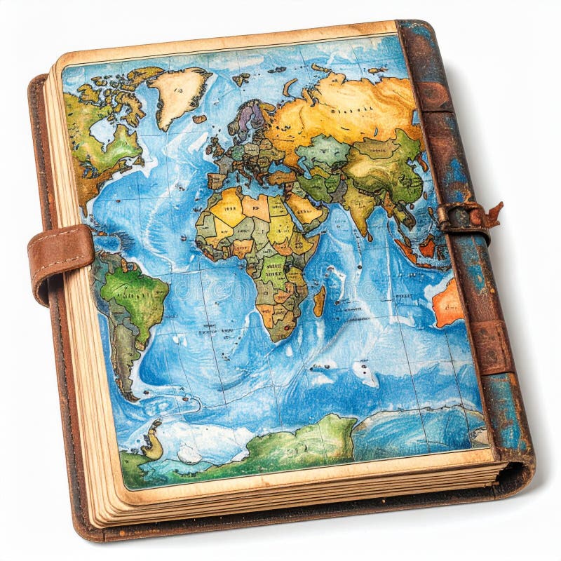 Vintage World Map Travel Journal Book Stock Illustration - Illustration ...
