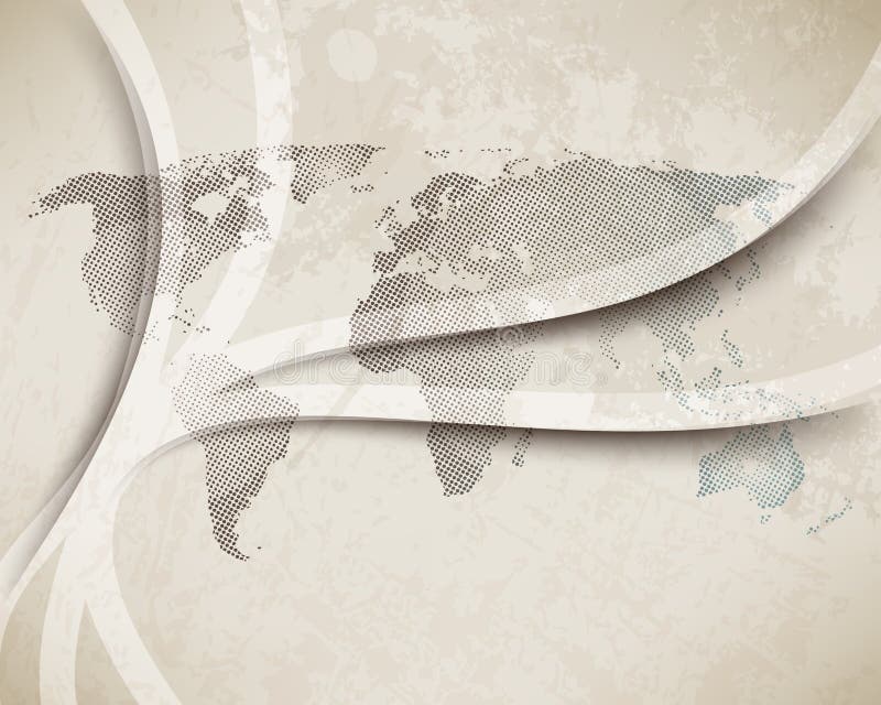 Vintage World Map with Wave Elements Background Stock Vector ...