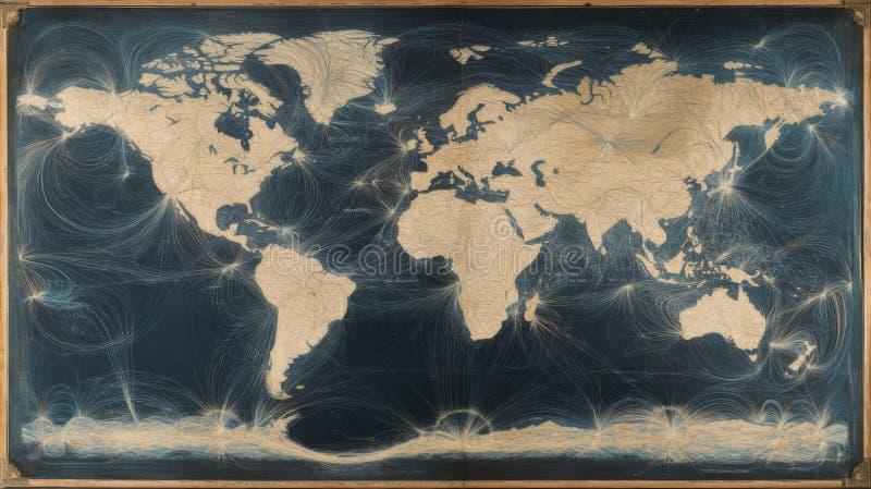 Vintage World Map with Worn Texture and Blue Background Stock ...