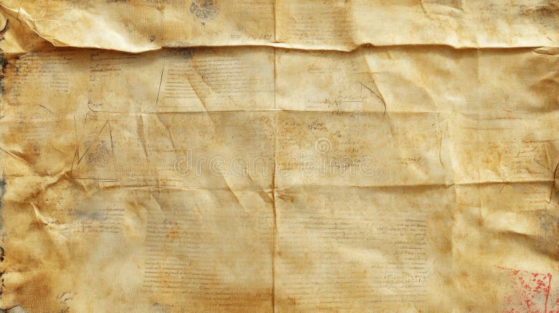 Vintage Worn Manuscript Paper Background with Creases and Handwritten ...