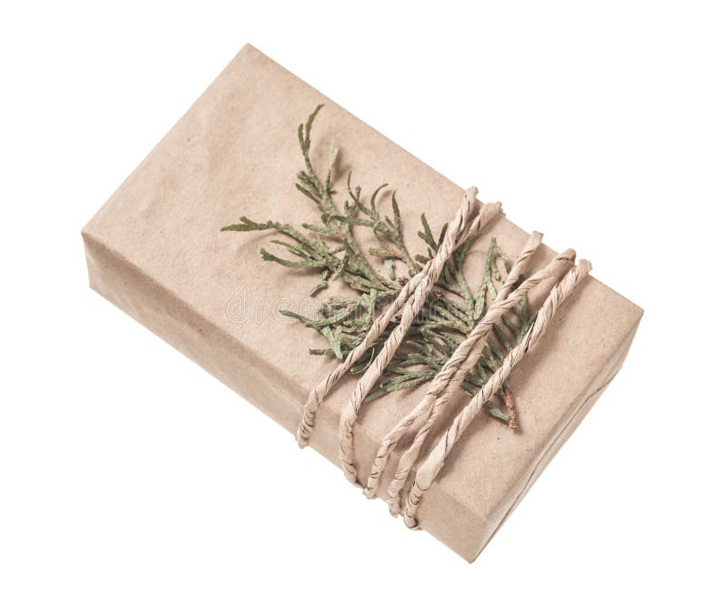Vintage Wrapped Gift Box Isolated on White Stock Photo - Image of ...