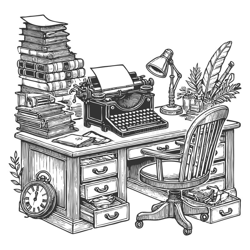 Vintage Writers Desk with Typewriter Vector Stock Vector - Illustration ...