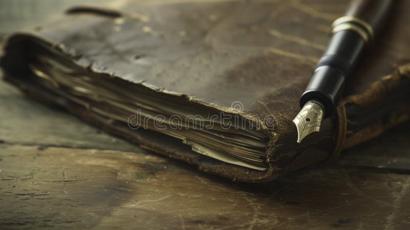Vintage Writing Concept Featuring Leather Notebook and Fountain Pen for ...