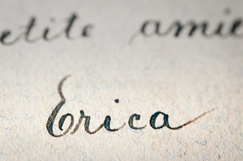 Vintage Writing Set with Old Paper on Brown Wood Texture with Feather ...