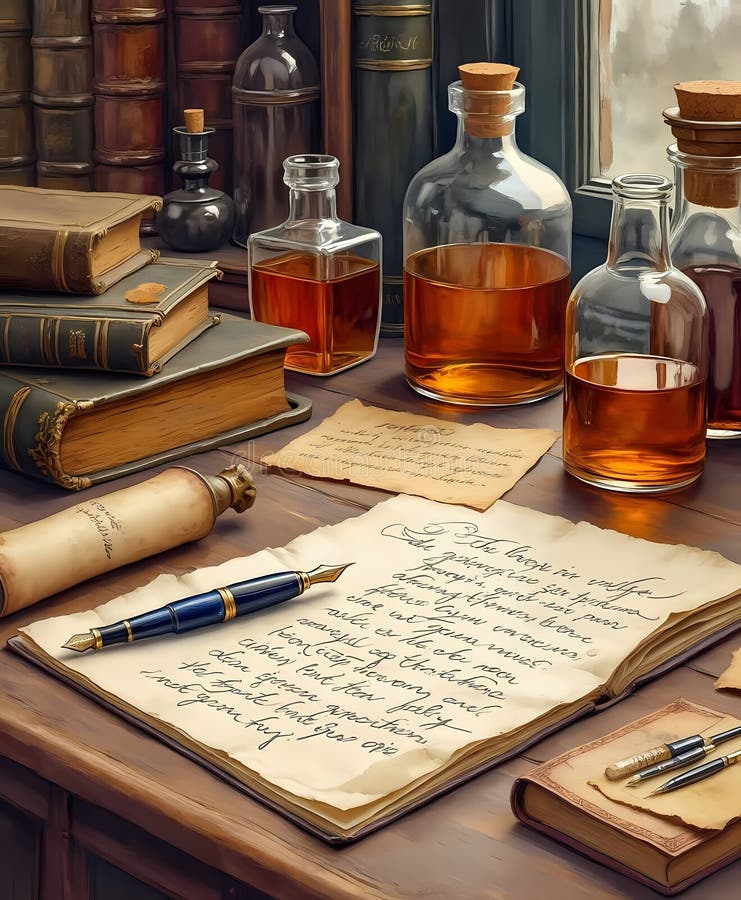 Vintage Writing and Reading Still Life Stock Illustration ...