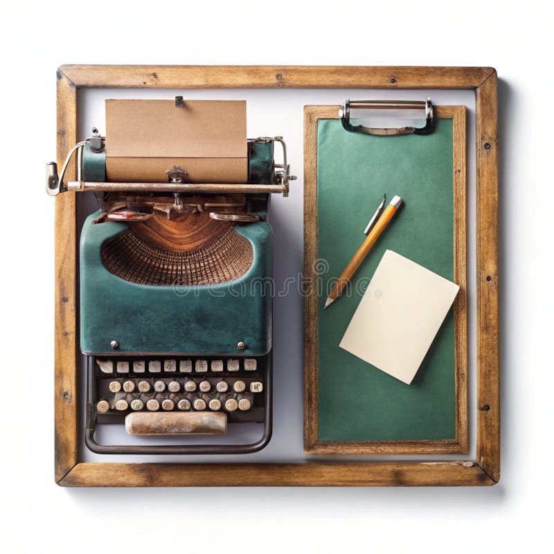 Vintage Writing Tools in a Wooden Frame Stock Image - Image of school ...