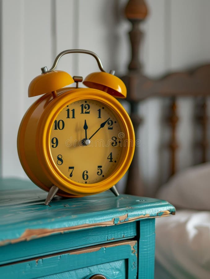 Vintage Yellow Alarm Clock Bedside Table Bedroom Stock Photos - Free ...