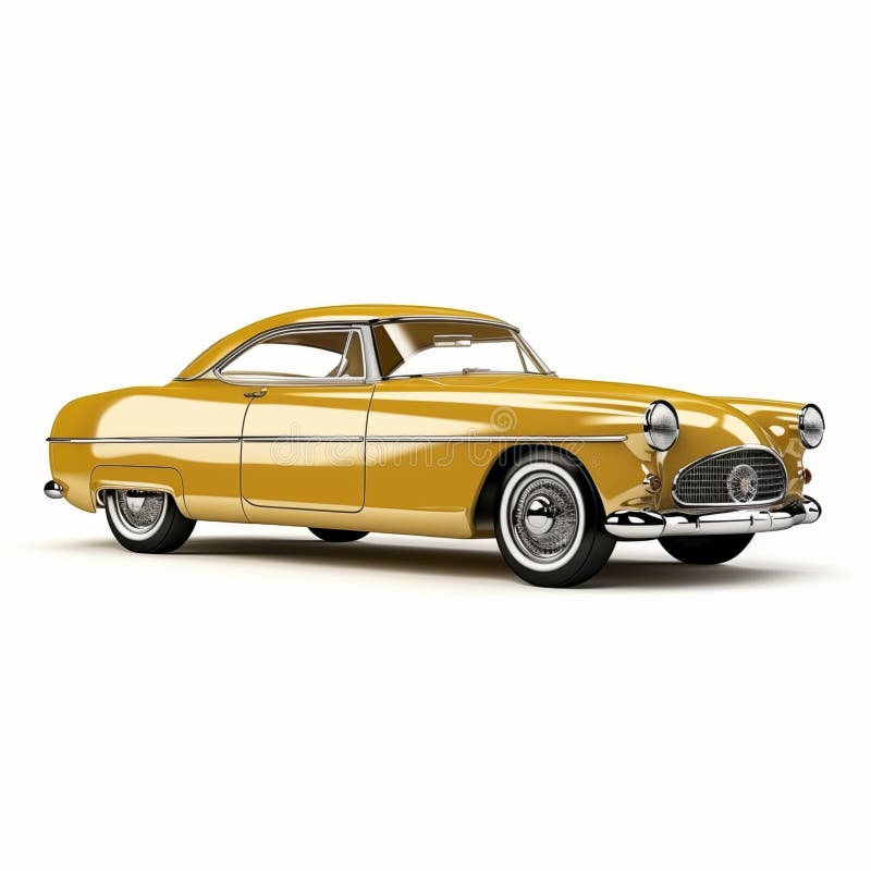 Vintage Yellow Car with Classic Design on a White Background Stock ...