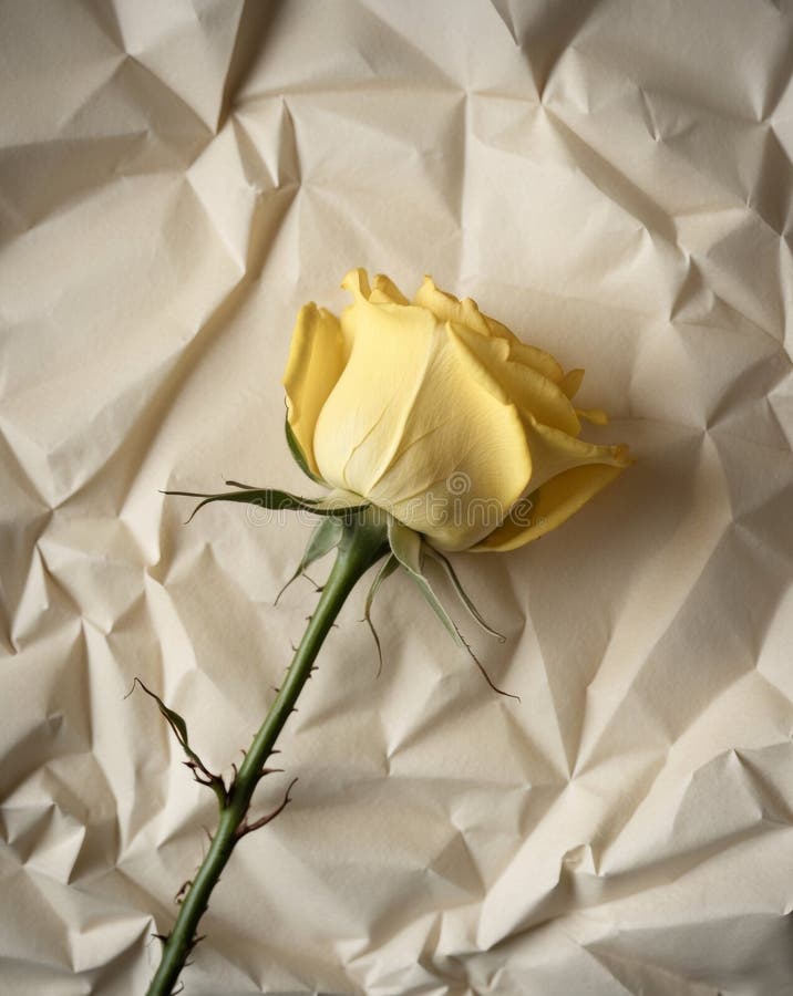 Vintage Yellow Rose on Crumpled Paper Background. Stock Photo - Image ...