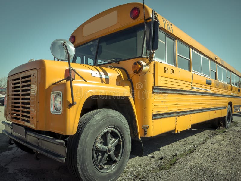 Vintage yellow school bus stock image. Image of blur - 175691061