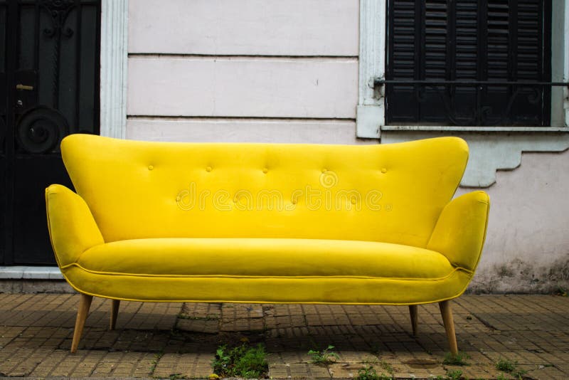Vintage Yellow Sofa Retro Style Elegance Comfortable Stock Photo ...