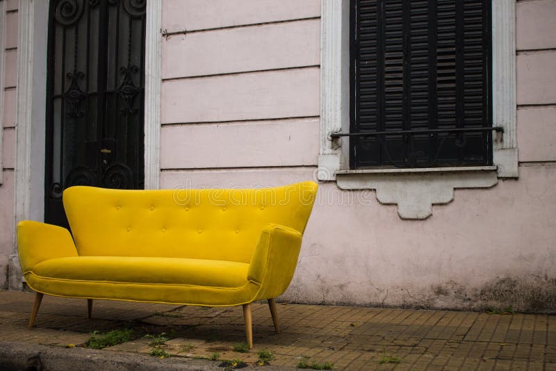 Vintage Yellow Sofa Retro Antique Decoration Furniture Stock Image ...