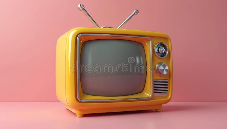 Vintage Yellow Television with Retro Design Rests on Pink Surface ...