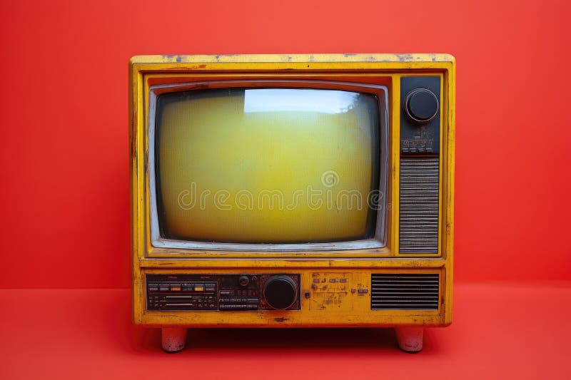 A Vintage Yellow Television Sits on a Bright Red Surface, Waiting for ...