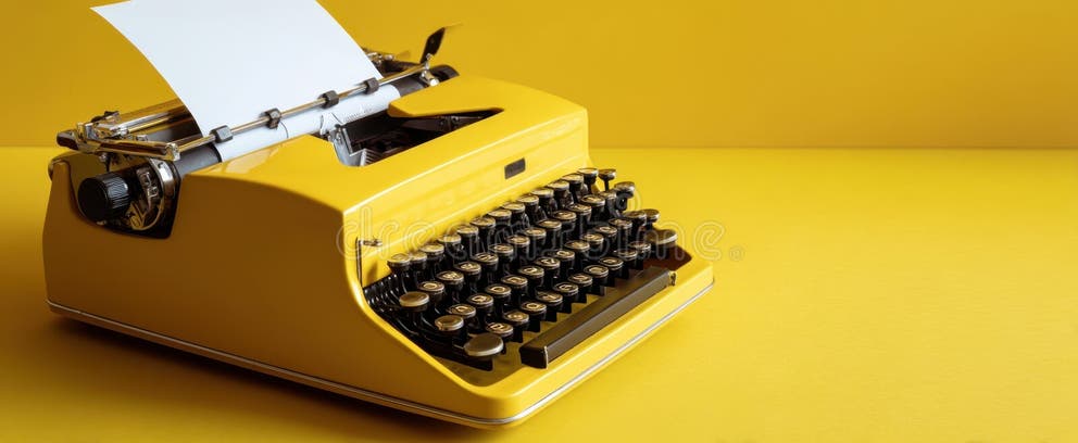The Vintage Yellow Typewriter on a Bright Backdrop with a Blank Page ...