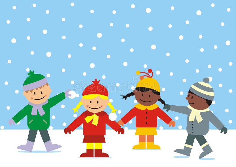 Vinter och barn vektor illustrationer. Illustration av gulligt - 62295711