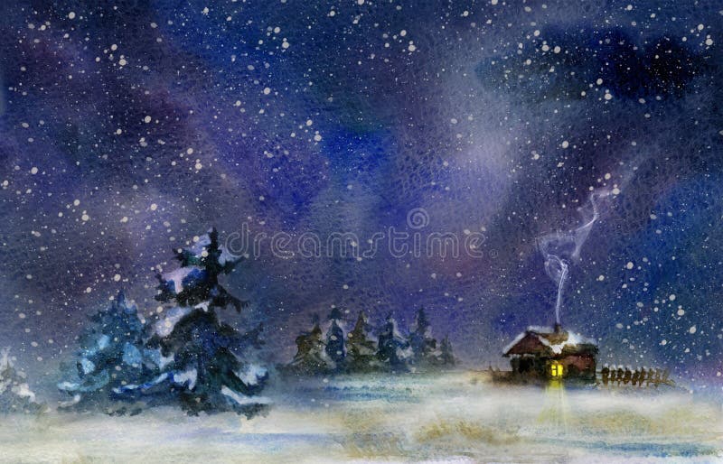 Vinternatt stock illustrationer. Illustration av träd - 35456932