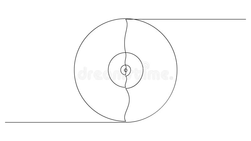 Vinyl Audio Record Continuous Line Drawing. Vintage LP Disk Drawn in ...