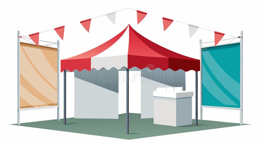 Vinyl Banners 3d Vector Mockup, White Fabric Awnings Stretched on Flex ...