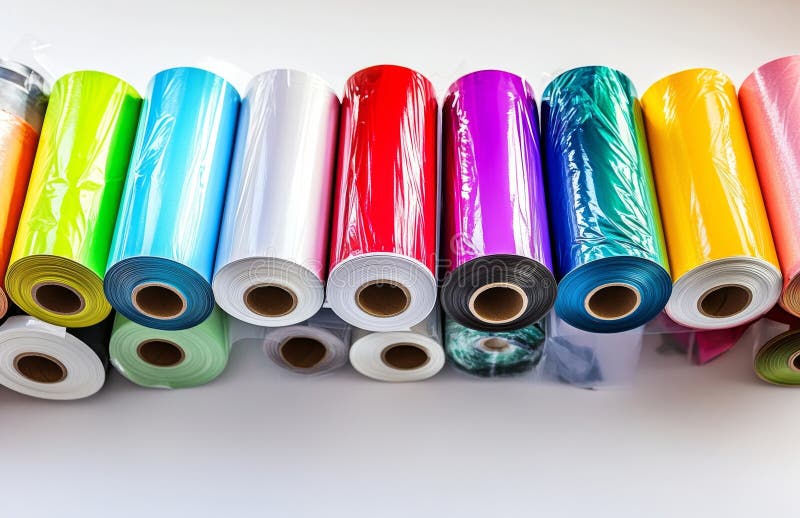 Vinyl Car Wrapping Rolls in Rainbow Colors are Shown Isolated on a ...