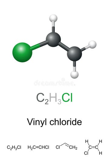 Vinyl Chloride, VCM, Chloroethene, Molecule Model and Chemical Formul ...