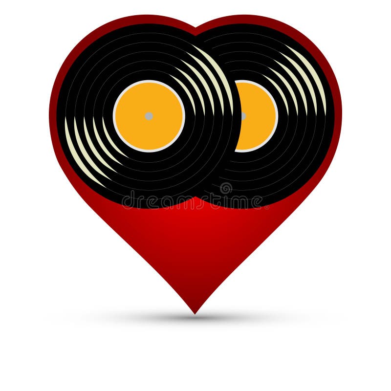 Vinyl Records in a Red Heart Shape Stock Vector - Illustration of sign ...