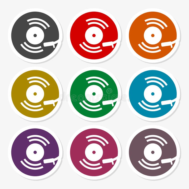 Vinyl Icon, Gramophone Sticker Set Stock Vector - Illustration of play ...