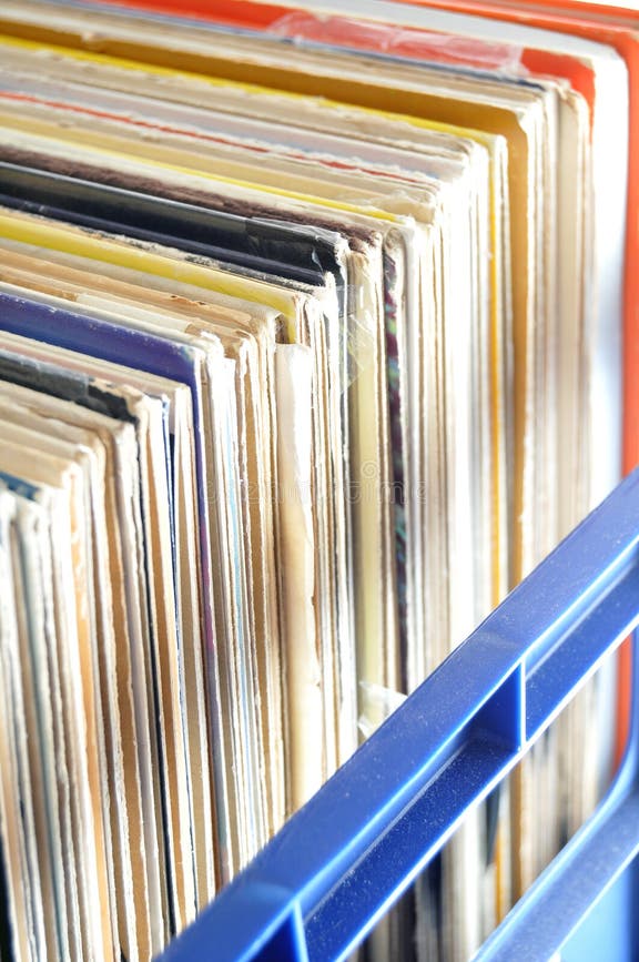Vinyl LP Record Collection in Crate Stock Image - Image of stack, retro ...