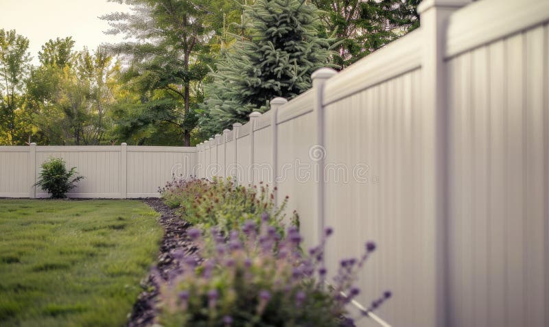 Vinyl Panel Fence Angle View Stock Photo - Image of property, outside ...