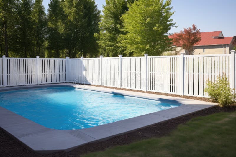 Vinyl Panel Fencing Around an in-ground Swimming Pool Stock Image ...