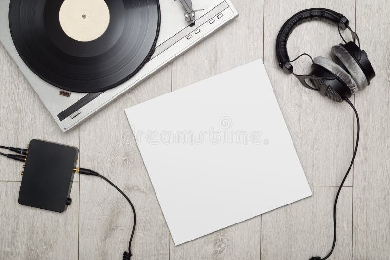 Vinyl Player with Empty Blank Cover Mockup Template Stock Image - Image ...