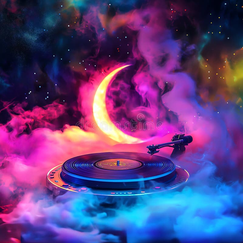 Vinyl Player with a Record on a Colorful Abstract Background Stock ...