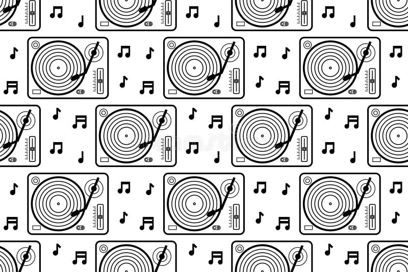 Vinyl Player Seamless Pattern. Black and White Stock Vector ...
