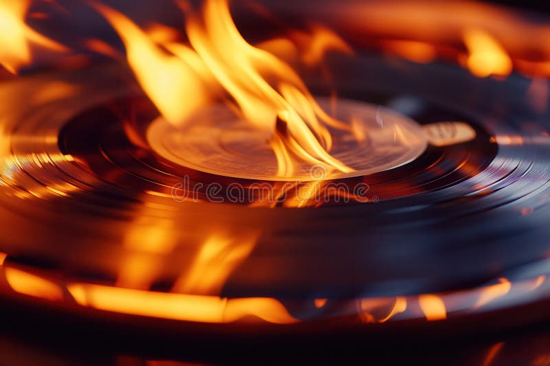 Vinyl Record Ablaze with Flames in a Dramatic Artistic Composition ...