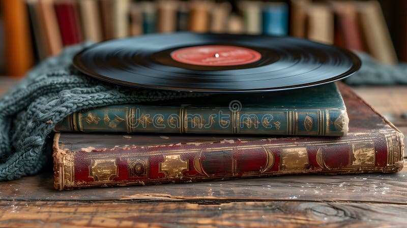 Vinyl Record on Antique Books Stock Illustration - Illustration of ...