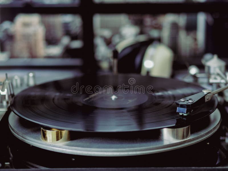 Vinyl Record Being Played on a Turntable Deck Stock Image - Image of ...